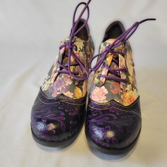 Socofy | Shoes | Socofy Bohemia Artsy Leather Mixed Pattern Chunky ...
